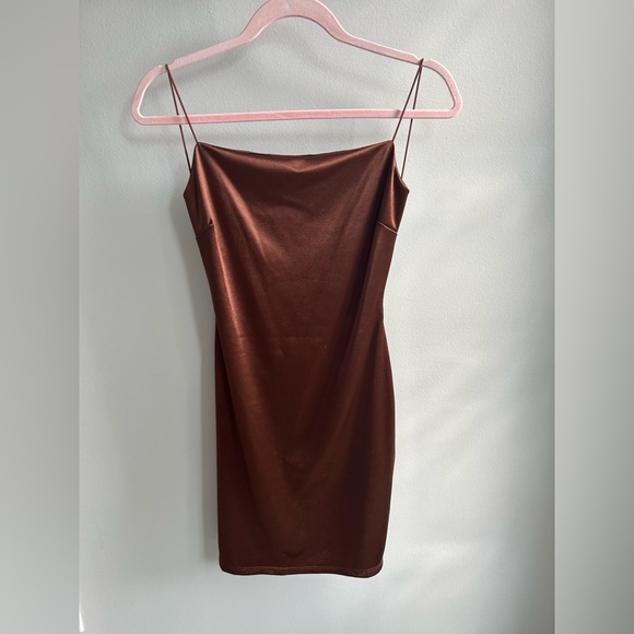 Windsor | Dresses | Windsor Brown Satin Criss Cross Back Mini Dress ...